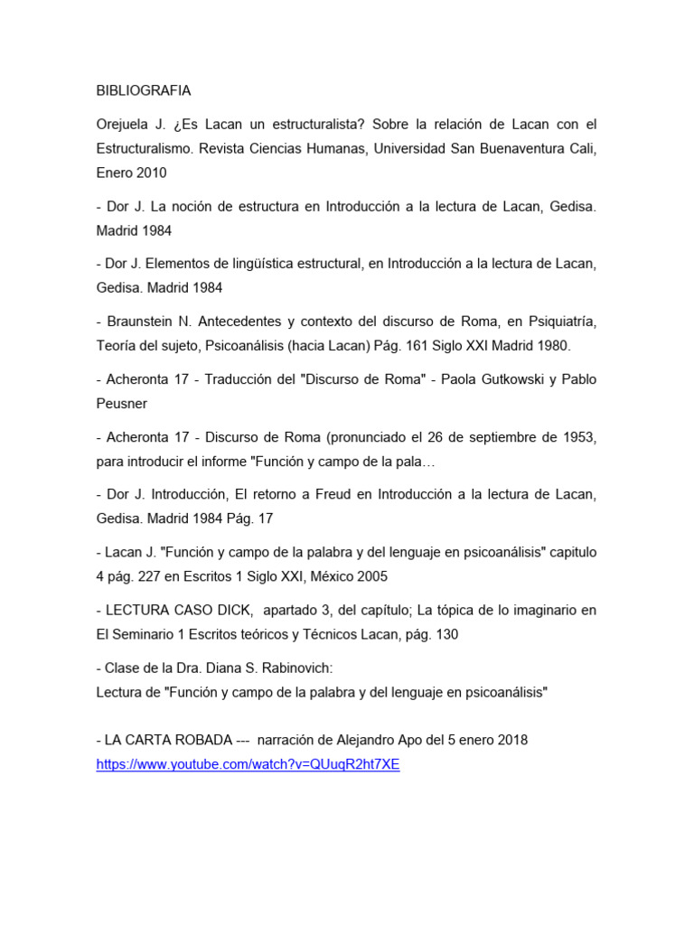 Bibliografía sobre Lacan y Estructuralismo | PDF
