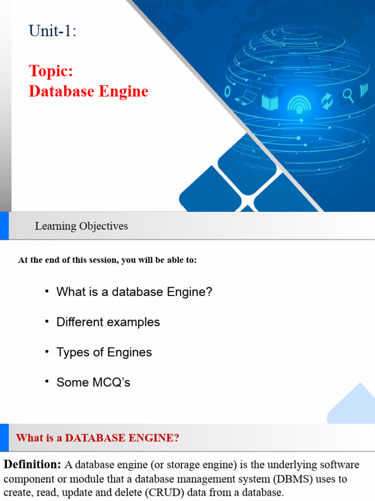 Unit1 - Database Engine | PDF | Databases | Relational Database