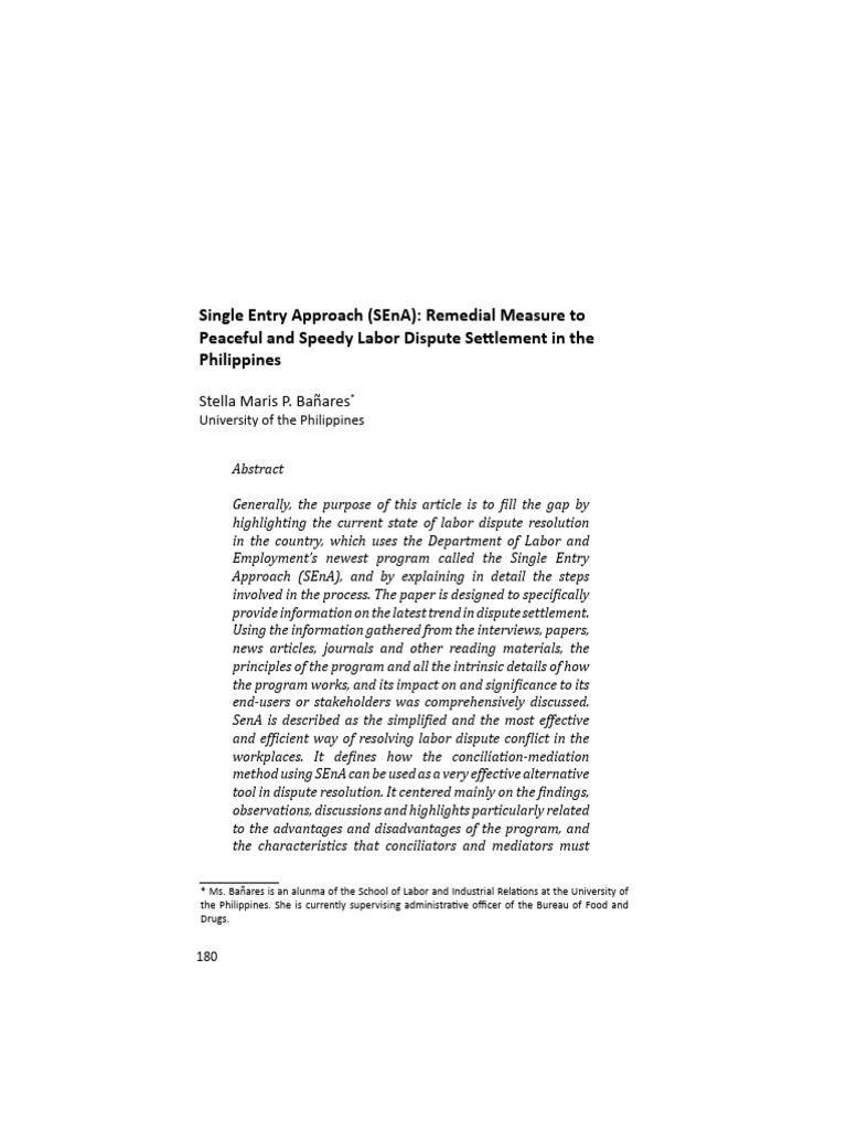 Single Entry Approach (Sena) : Remedial Measure To Peaceful and Speedy ...
