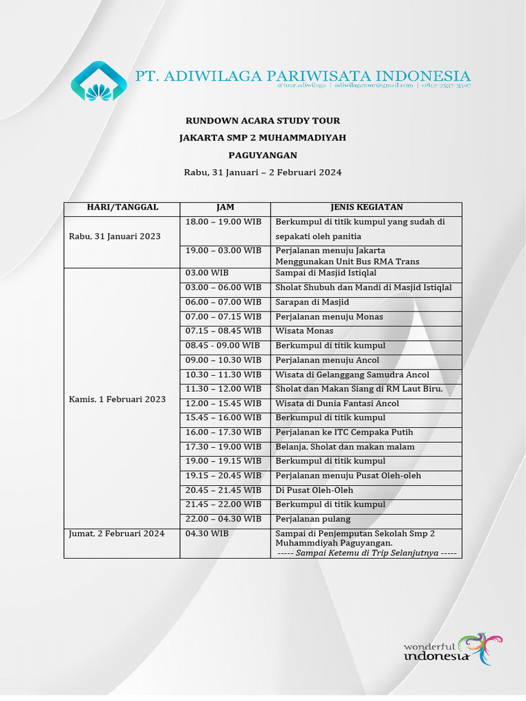 Rundown Study Tour SMP 2 Muhammadiyah | PDF