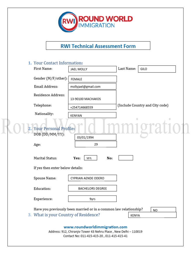 RWI Technical Assessment Form | PDF | Net Worth | Academic Degree