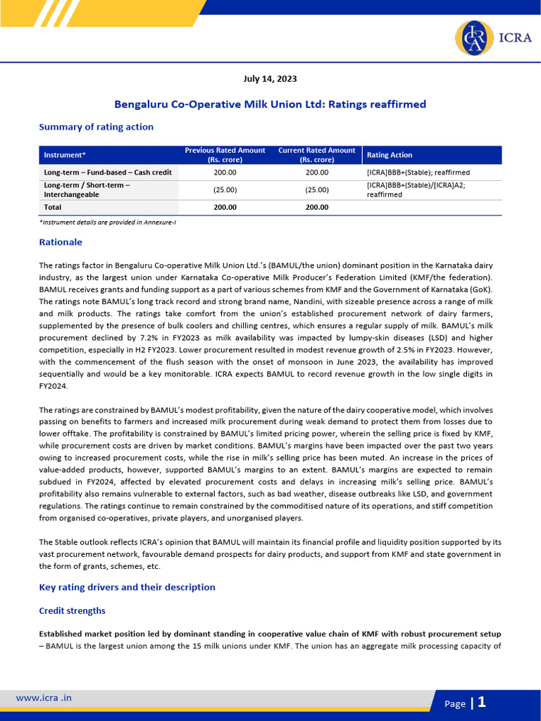 Bengaluru Co-Operative Milk Union LTD | PDF | Cooperative | Credit ...