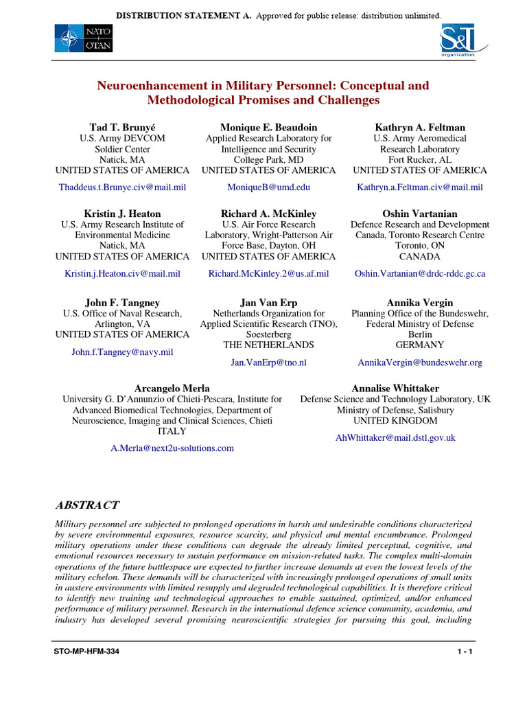 Neuroenhancement In Military Personnel Conceptual And Methodological