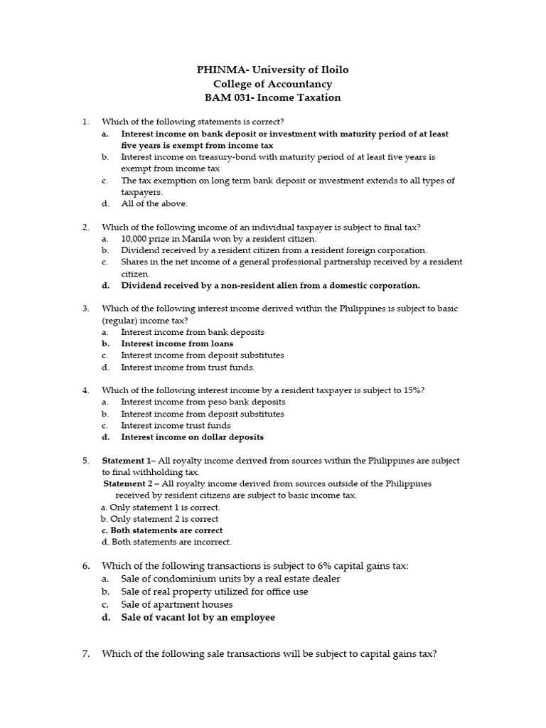 BAM 031 Income Taxation 2nd Periodical Exam With AK | PDF | Income Tax | Taxes