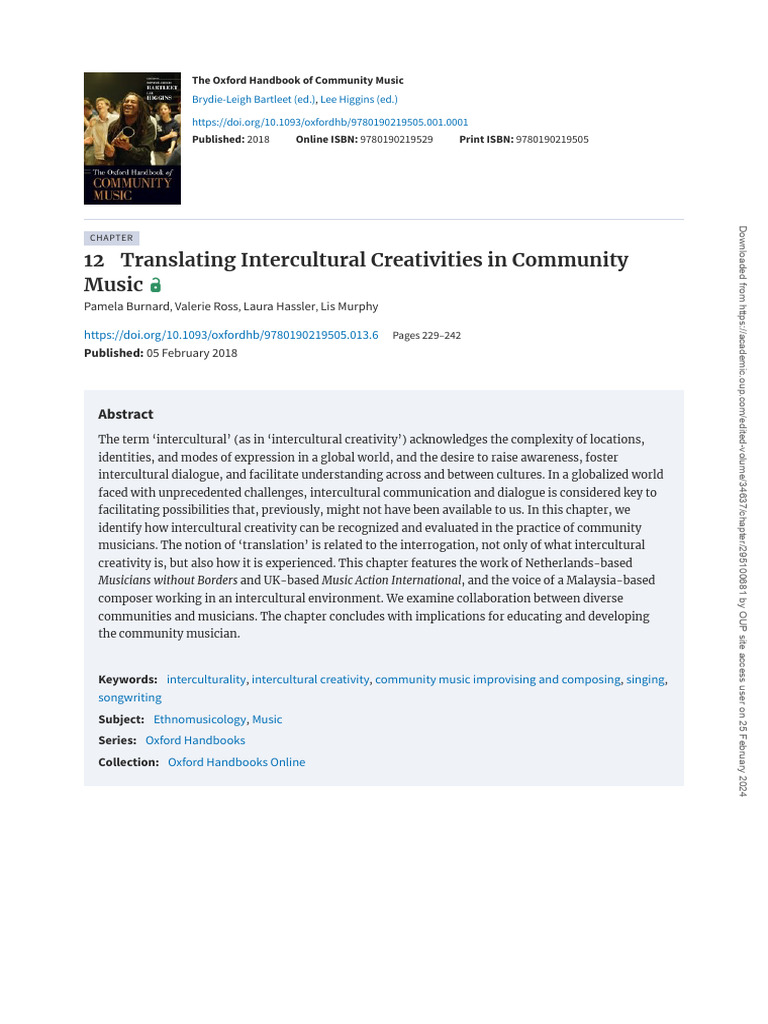 Intercultural Creativity in Community Music | PDF | Cross Cultural ...