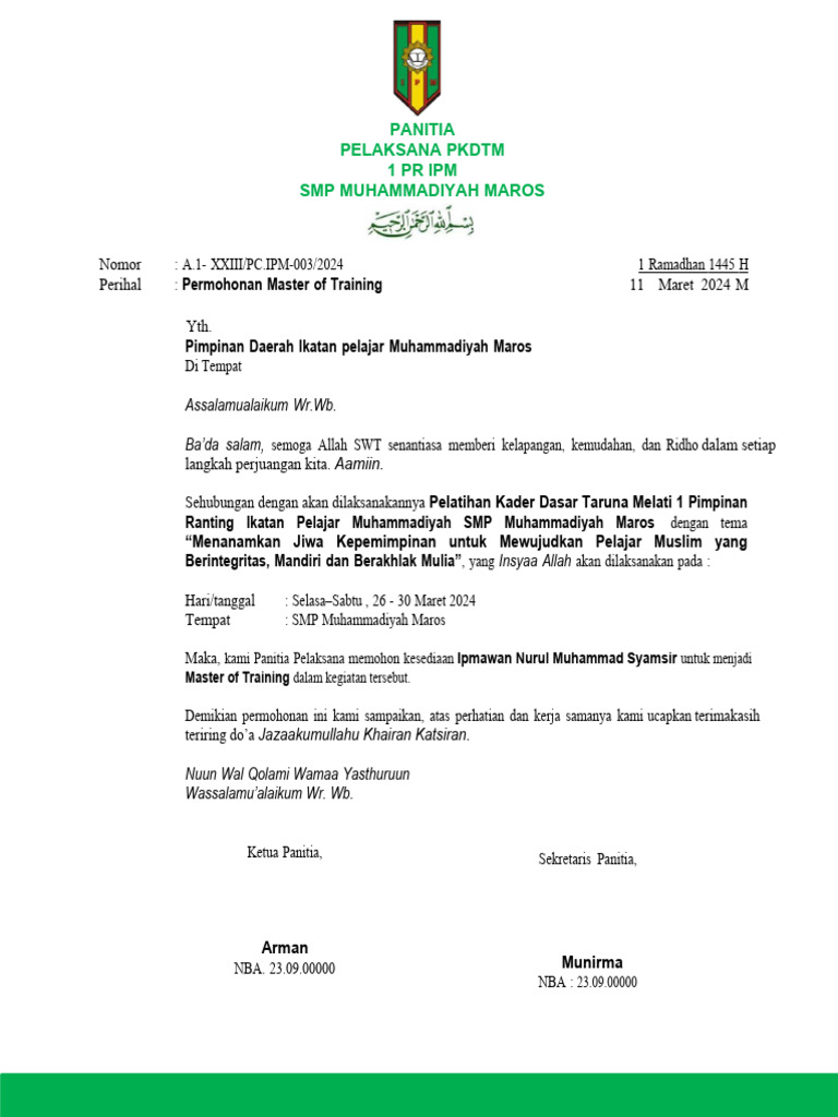 Permohonan Master of Training PKDTM 1 PDF | PDF