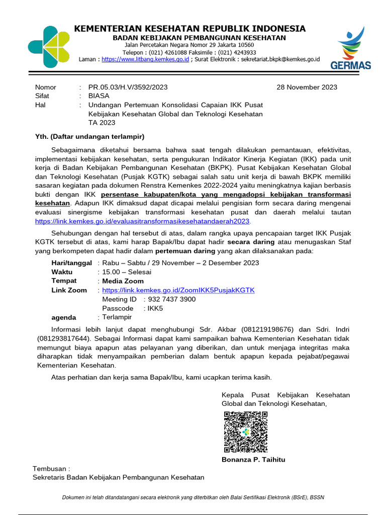 Undangan Konsolidasi IKK Kesehatan | PDF