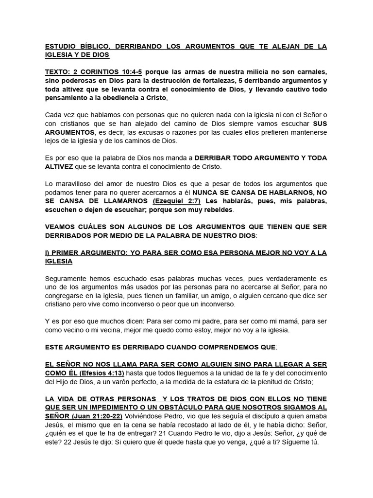 Estudio Biblico Derribando Los Argumentos Que Te Alejan de La Iglesia y ...