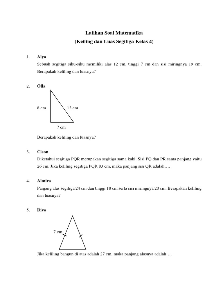 Latihan Soal Matematika Kelas 4 (Segitiga) | PDF