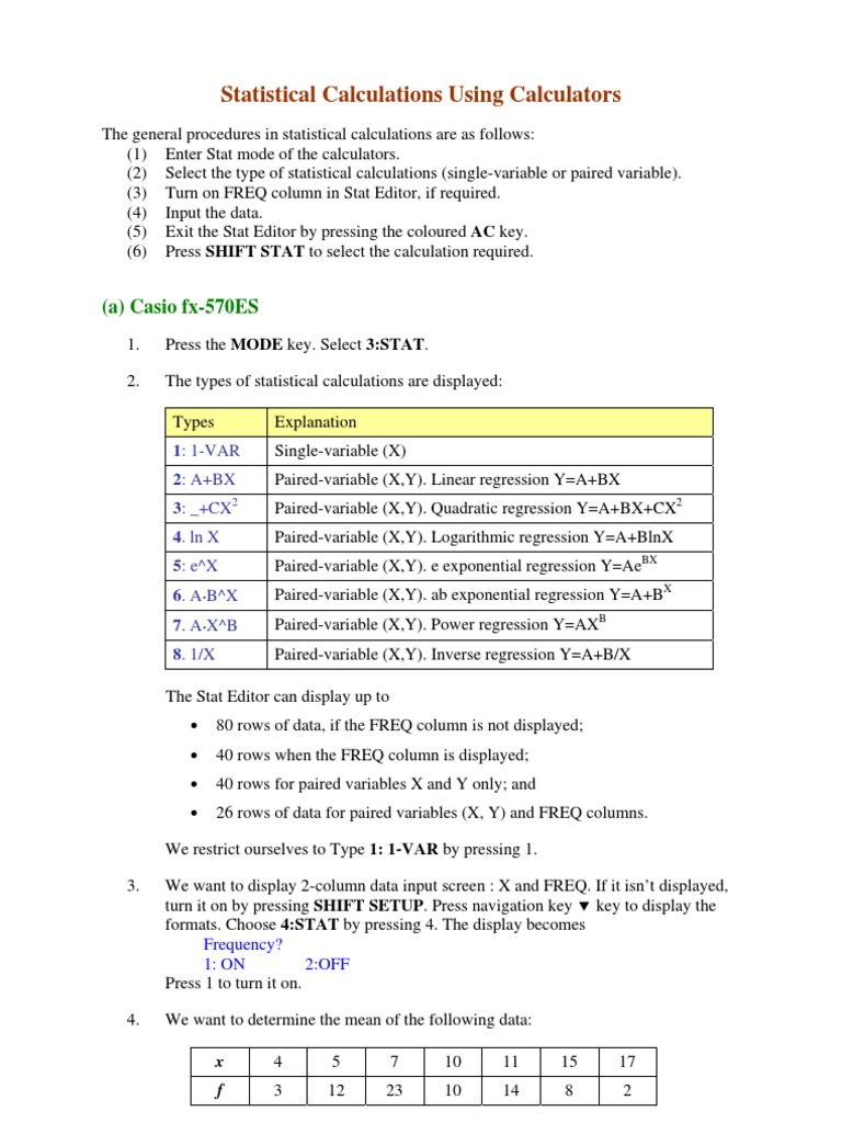 Statistical Calculations Using Calculators | Download Free PDF ...