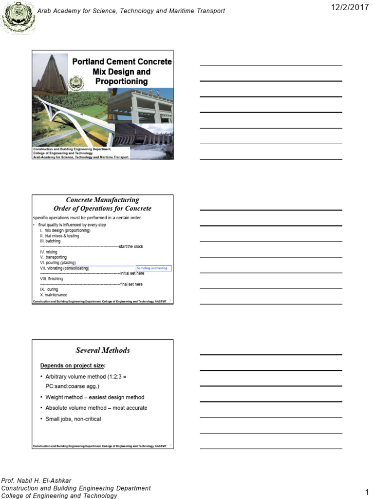 Ho Cb 352 Lecture 6 Pc Concrete Mix Design Pdf Concrete Composite Material