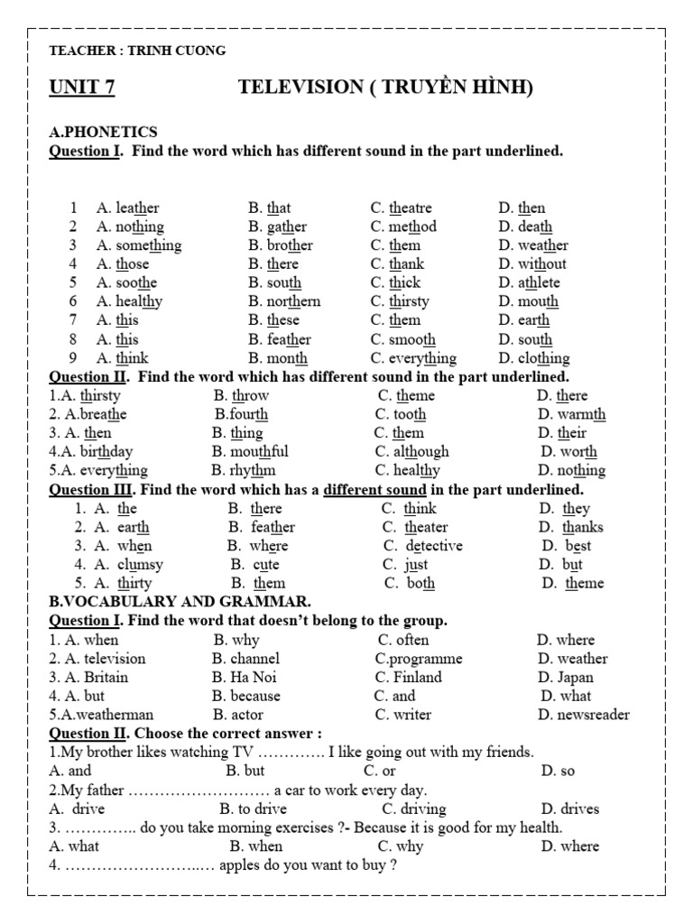 Bai Tap Unit 7 | PDF