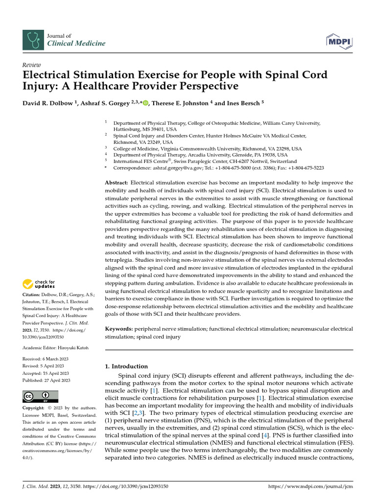 Electrical Stimulation in SCI | PDF | Spinal Cord | Clinical Medicine