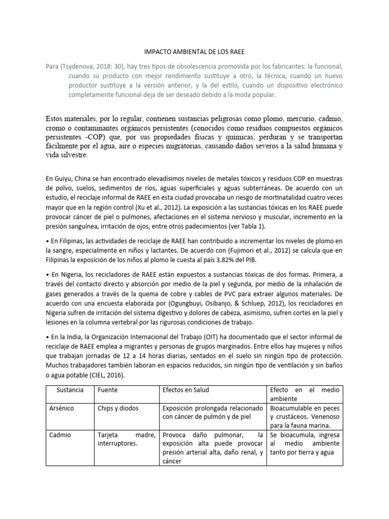 Impacto Ambiental de Los Raee | PDF | Mercurio (Elemento) | Residuos