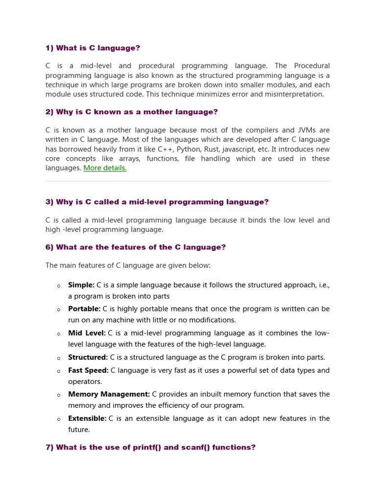 1 What Is C Language More Details Pdf Pointer Computer Programming Variable Computer