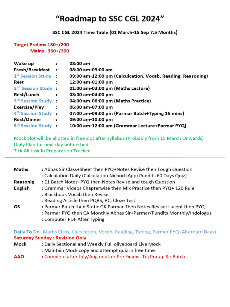 Roadmap To SSC CGL 2024 | PDF