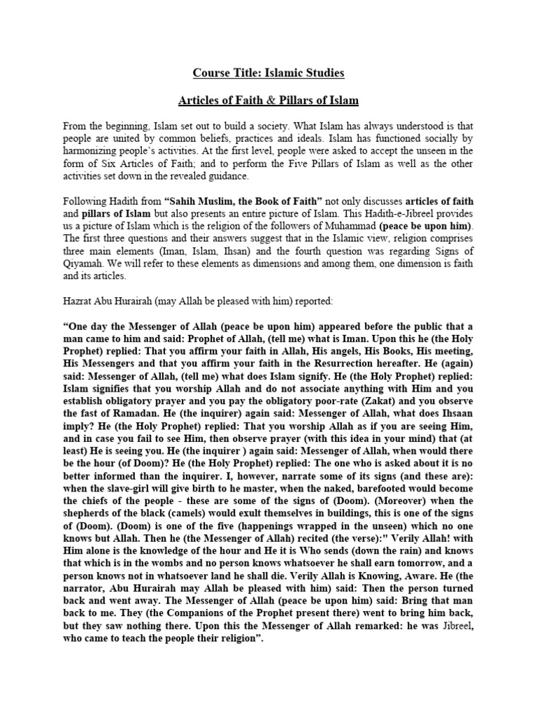 Six Articles of Faith in Islam | PDF | Prophets And Messengers In Islam ...