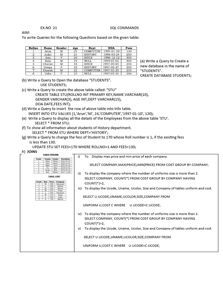 SQL Commands | PDF | Table (Database) | Databases SQL Commands | PDF | Table (Database) | Databases