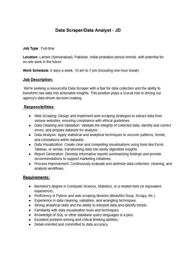Data Scraper - Data Analyst - JD | PDF Data Scraper - Data Analyst - JD | PDF