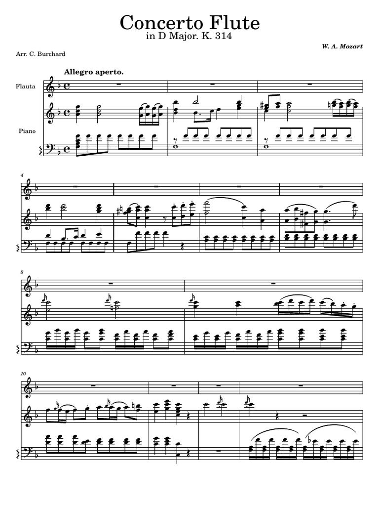 Concerto Flute in D Major K Mozart Full | PDF | Classical Music ...