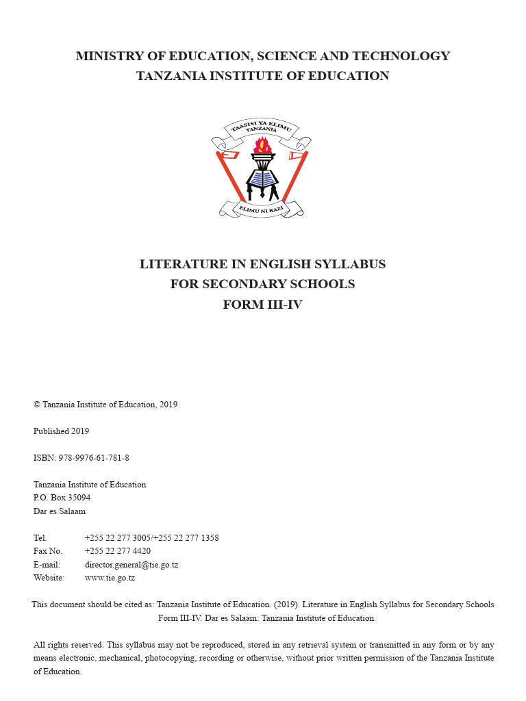 Syllabus - Literature in English - F3-F4 - 2019 | PDF | Educational ...