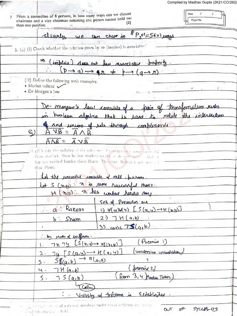 Discrete Midsem Sol 1 | PDF Discrete Midsem Sol 1 | PDF