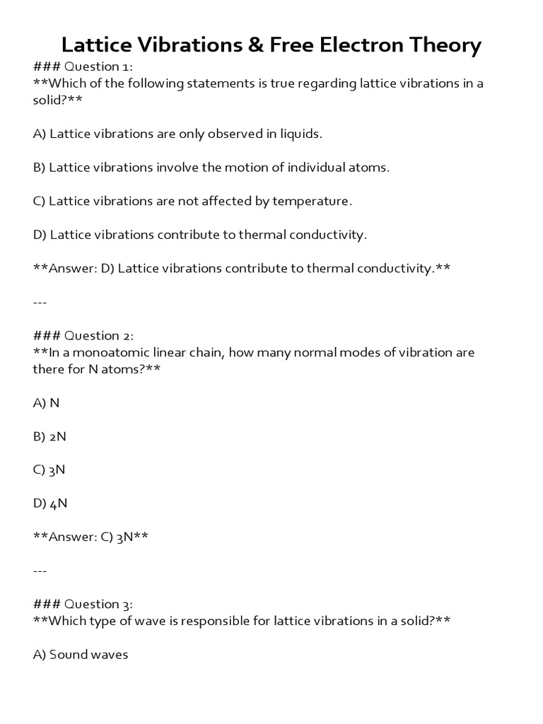 Lattice Vibrations and Free Electron Theory | PDF | Phonon | Electrical Resistivity And Conductivity