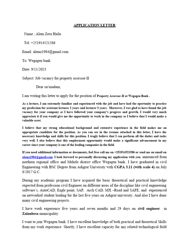 Job Application for Property Assessor | PDF | Engineering