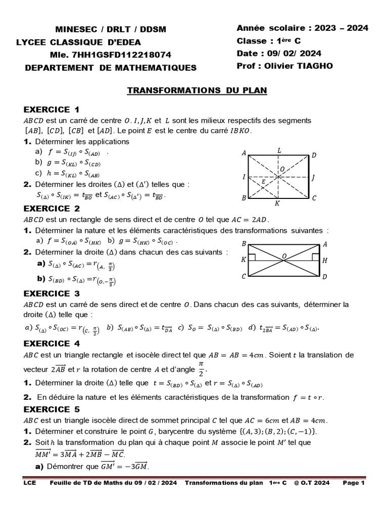 Exercices sur les transformations du plan | PDF | Triangle | Géométrie