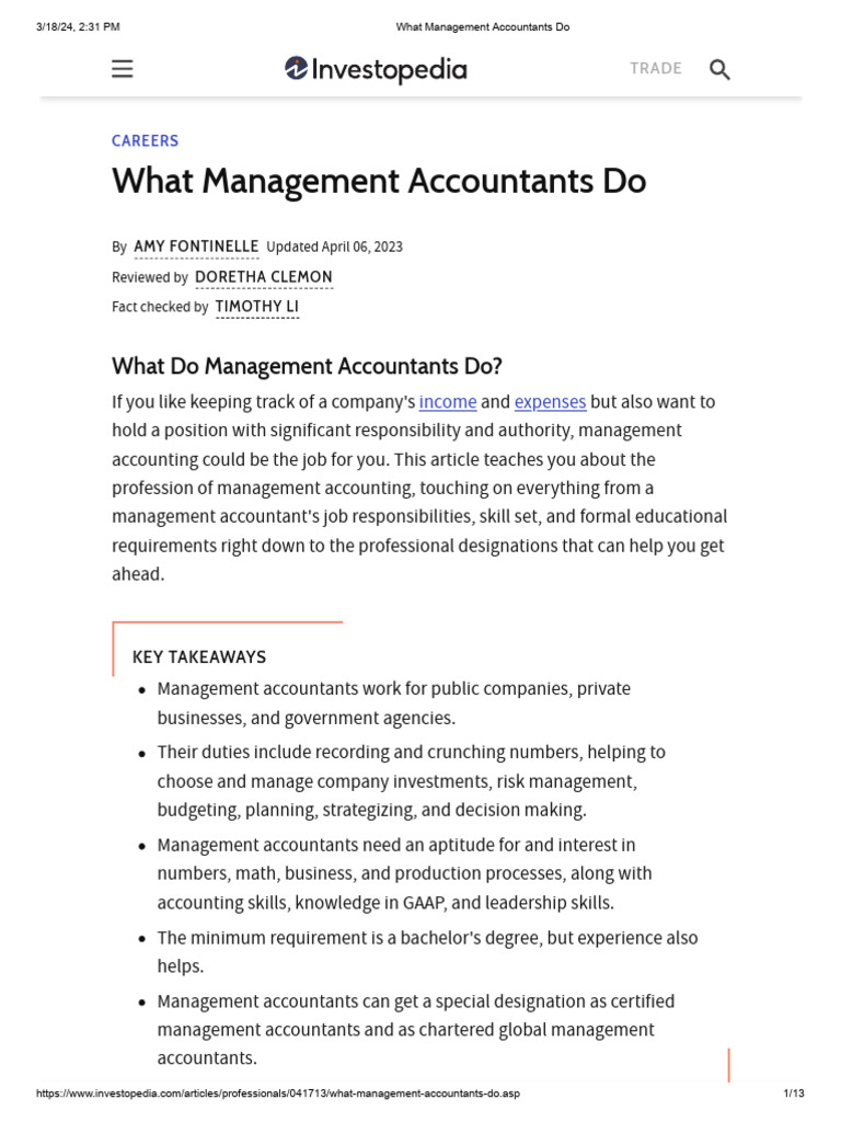 Role and Skills of Management Accountants | PDF | Management Accounting ...