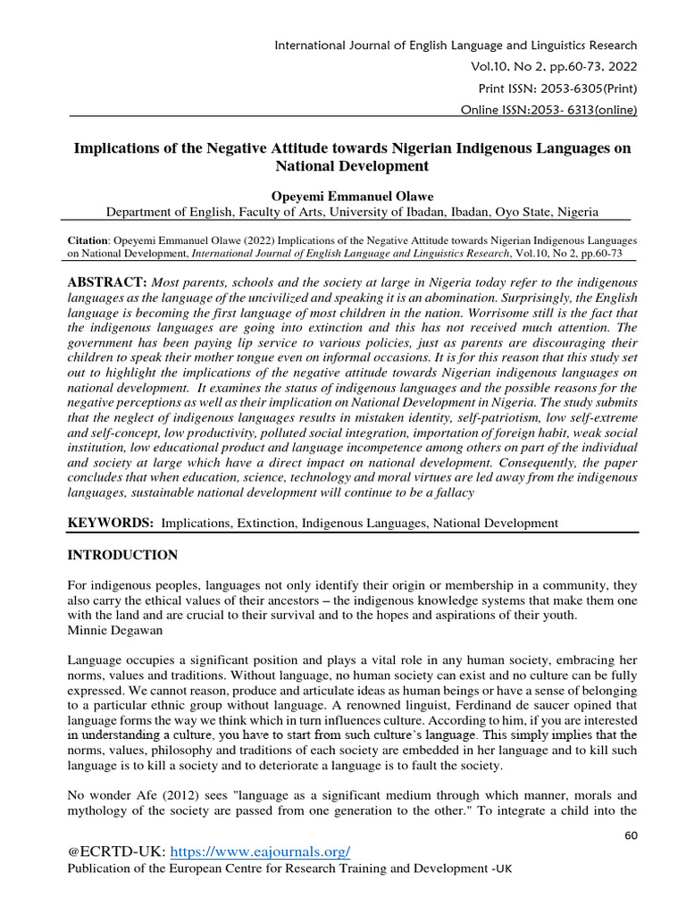 Implications of The Negative Attitude To | PDF | English Language | Nigeria