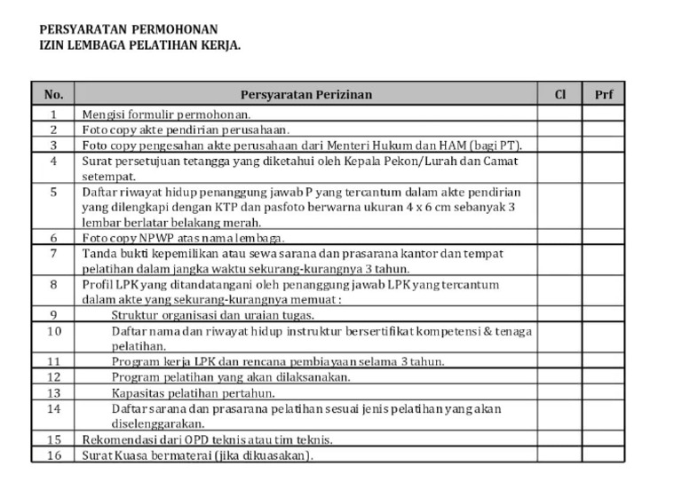Persyaratan Permohonan Izin LPK | PDF