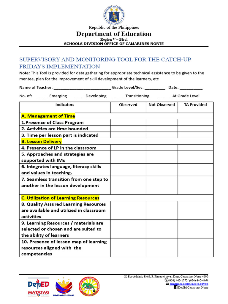 Catch Up Supervisory Monitoring Tool | PDF | Learning | Behavior Modification