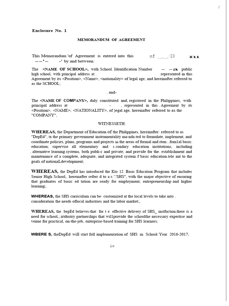Asp Adopt A School Program Memorandum of Agreement Moa 1 | PDF | Employment | Legal Liability