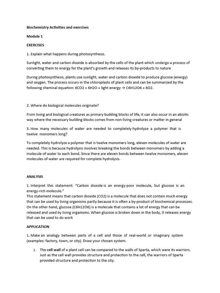 Biochemistry Activities and Exercises | PDF | Biochemistry | Chemistry