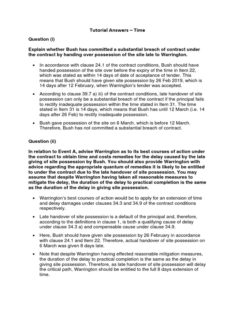Tutorial Answers - Time | Download Free PDF | Liquidated Damages | Damages