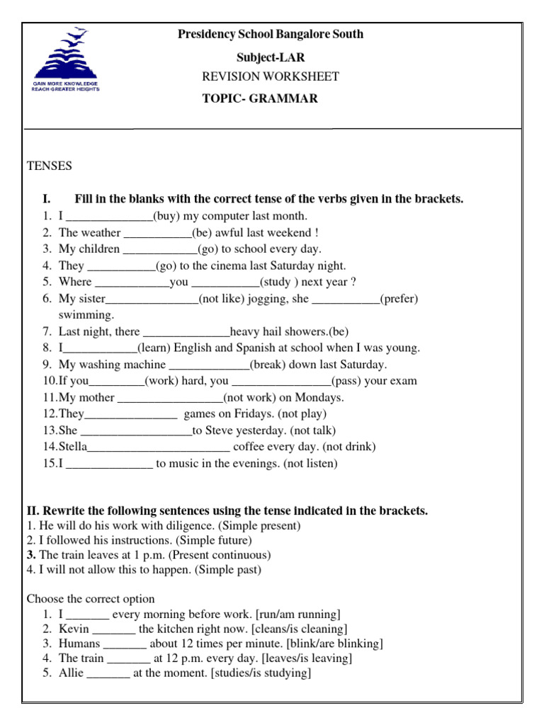 Grade 4 English Grammar-Final Exam Revision | PDF | Grammatical Tense | Linguistics