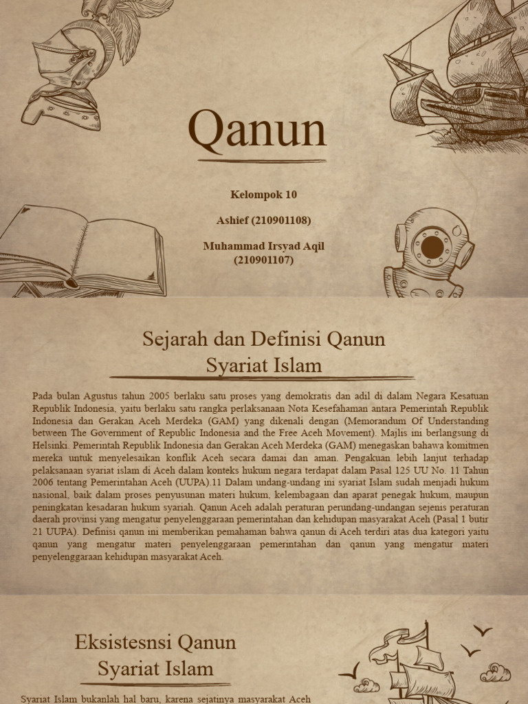 Qanun: Kelompok 10 Ashief (210901108) Muhammad Irsyad Aqil (210901107) | PDF | Politik | Hukum