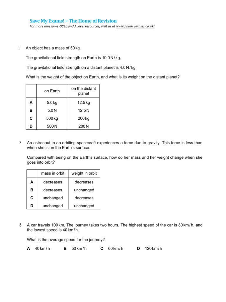 1.3 Mass and Weight Igcse - Cie - Physics | PDF