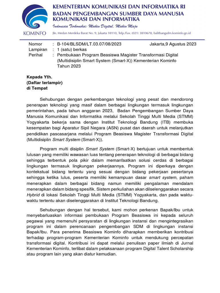 Pembukaan Beasiswa Magister Transformasi Digital (Smart System) Final ...