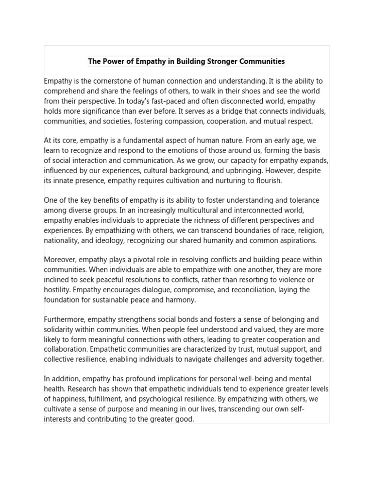The Power of Empathy in Building Stronger Communities | PDF | Empathy | Community