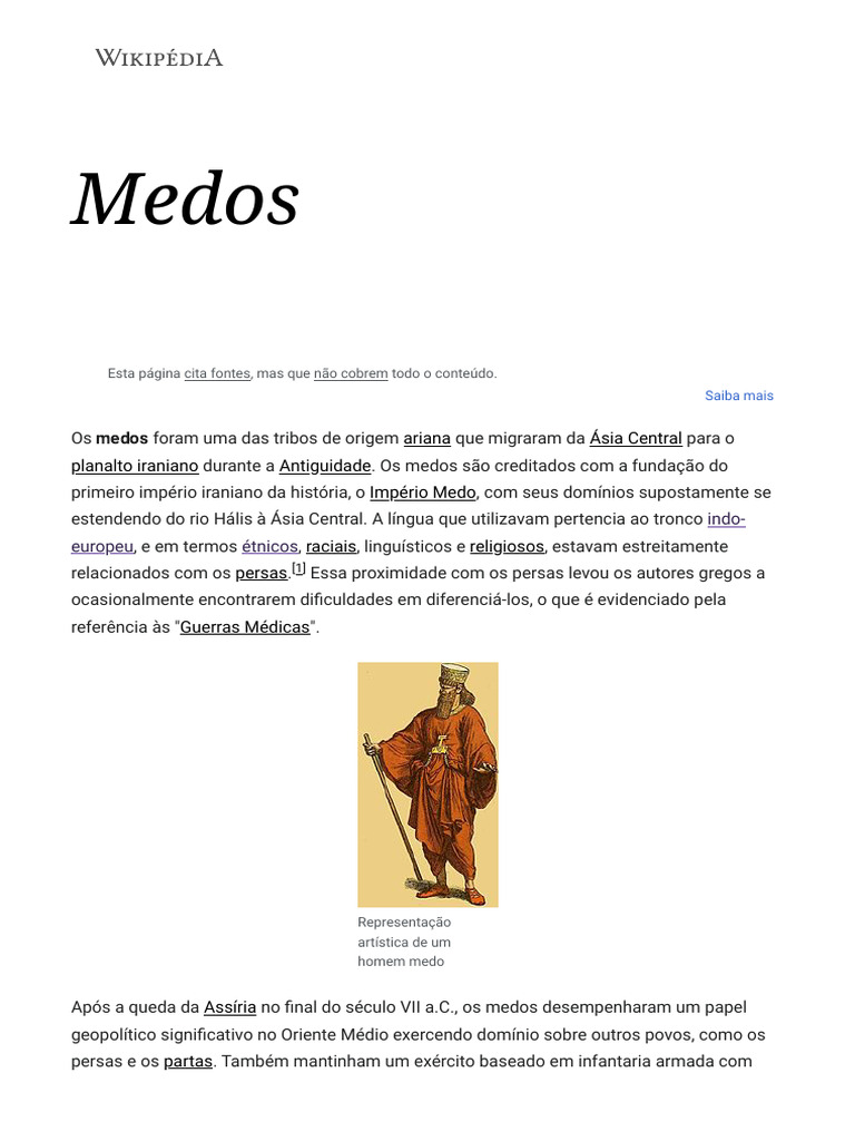 Medos - Wikipédia, A Enciclopédia Livre | PDF | Ciências Sociais ...