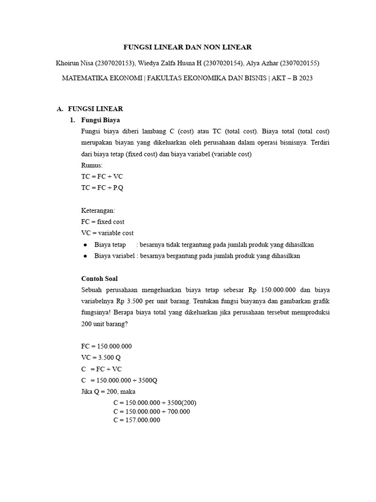 Fungsi Linear Dan Non Linear | PDF