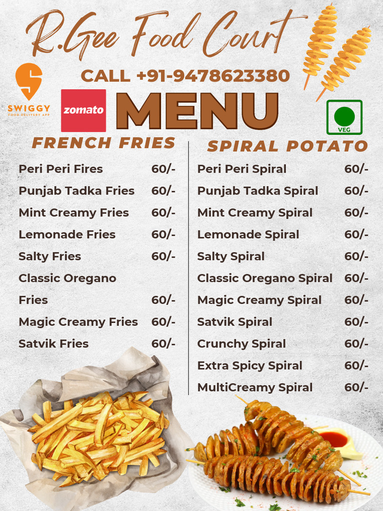 Spiral Potato and Momos Menu | PDF | Cooking, Food & Wine