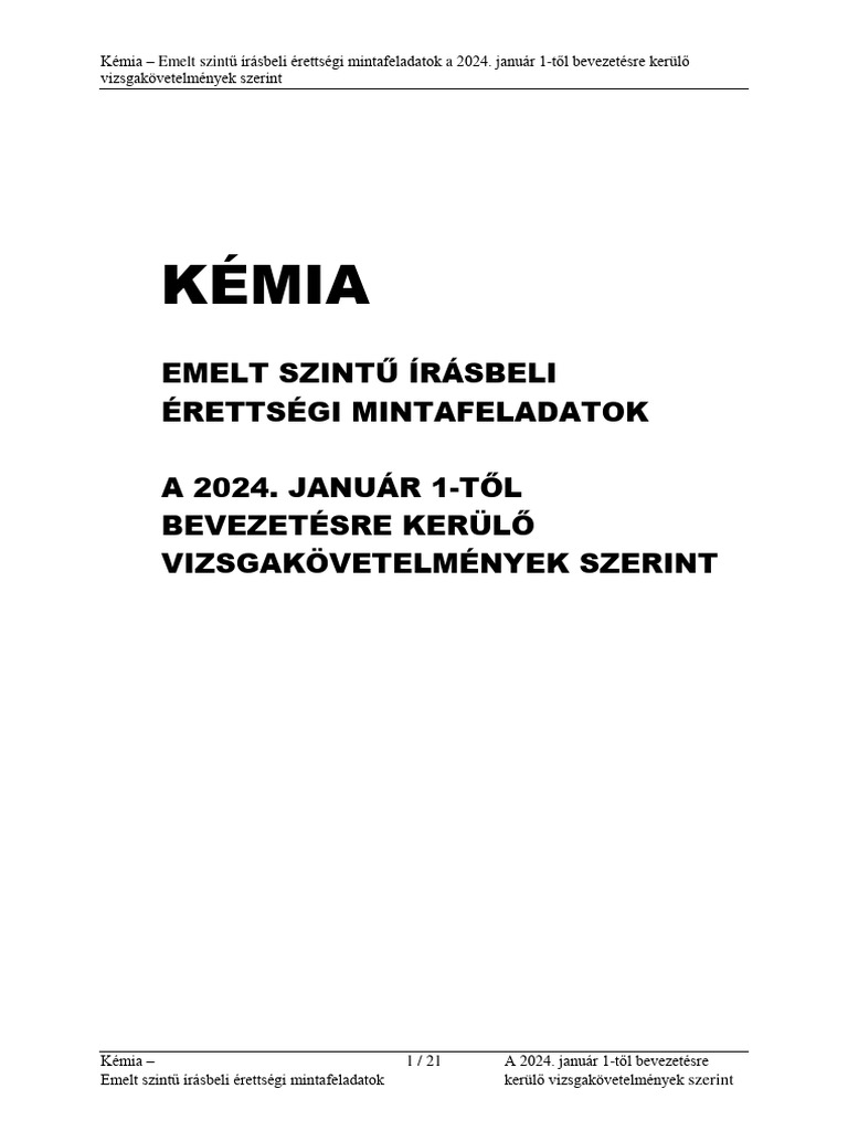 Kemia Emelt Irasbeli Minta | PDF