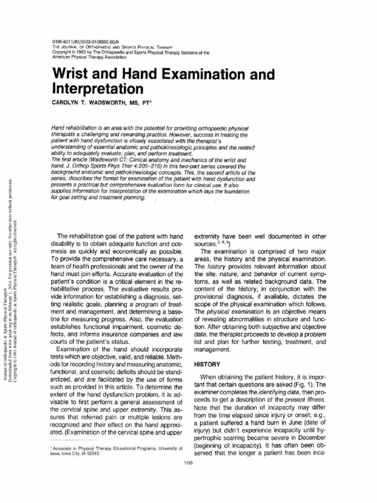 Wadsworth 1983 Wrist and Hand Examination and Interpretation | PDF ...