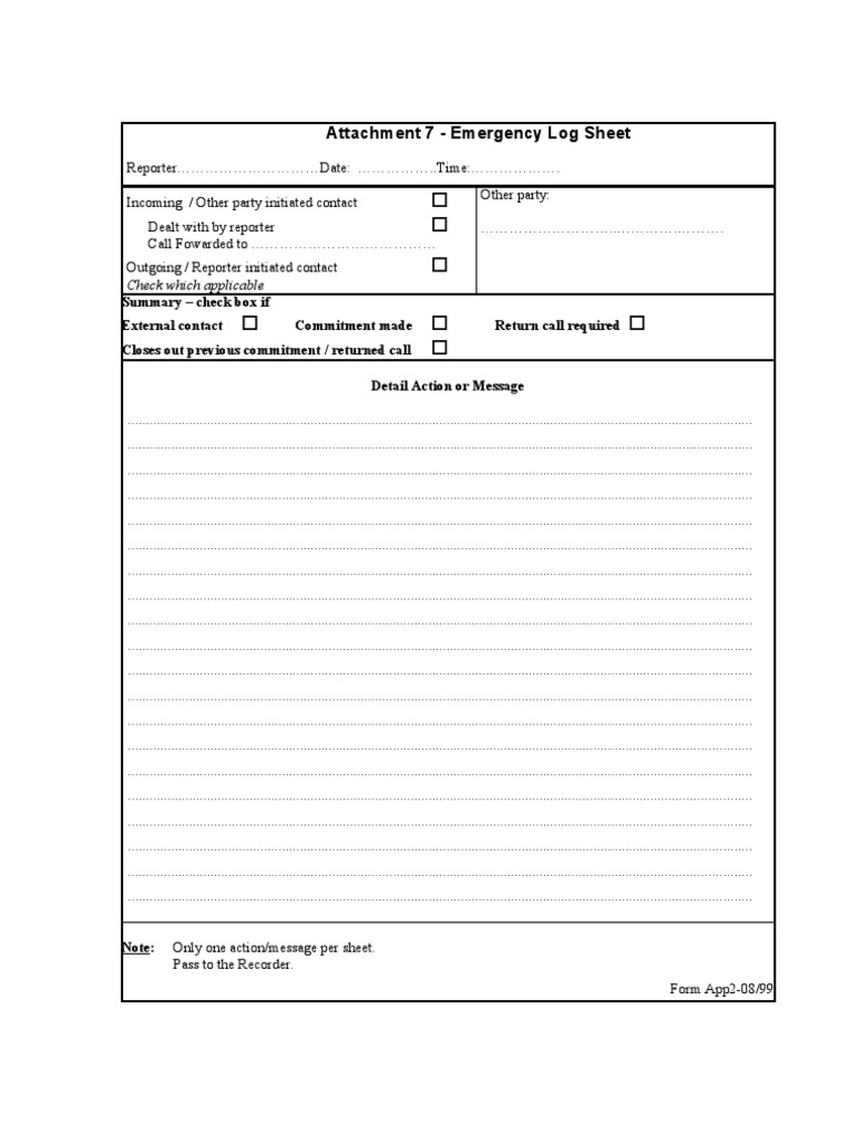 Emergency Log Sheet | PDF