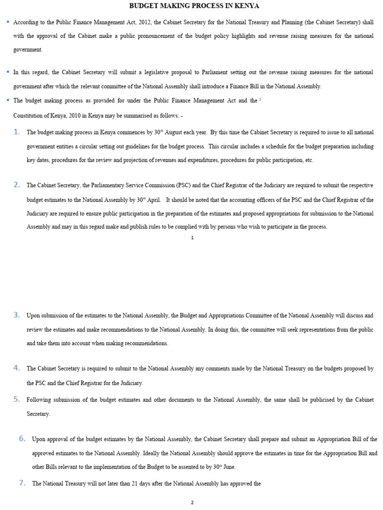 Kenya Budget Process Overview | PDF | Budget | Government