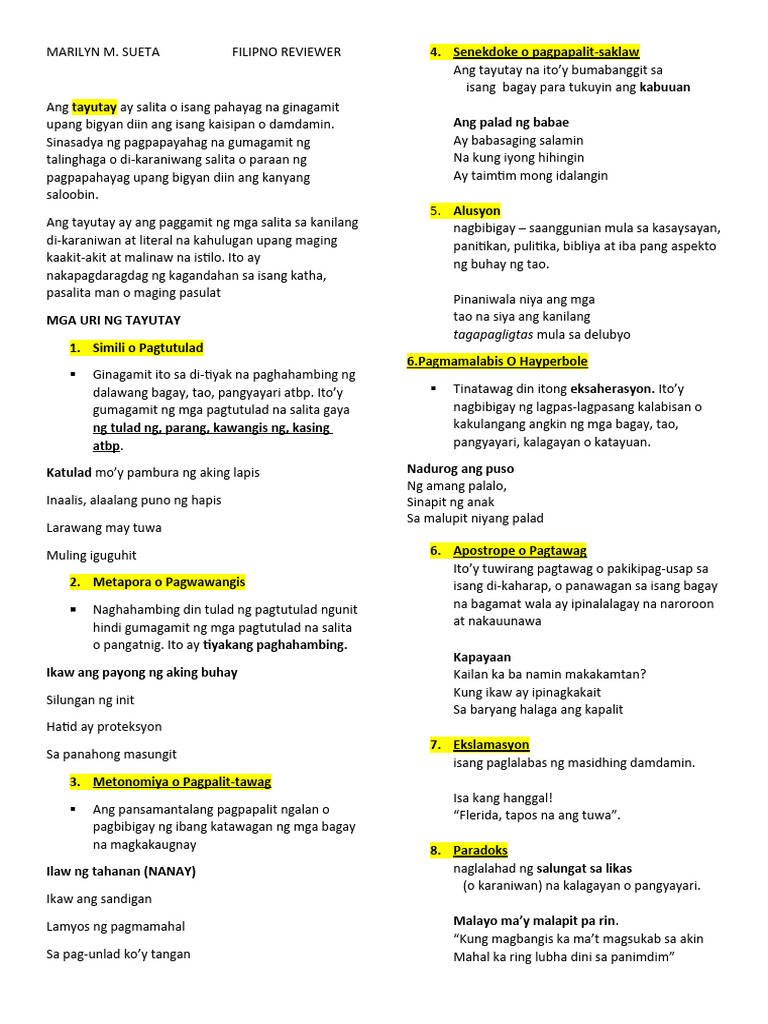 Filipino Midterm (Reviewer) | PDF