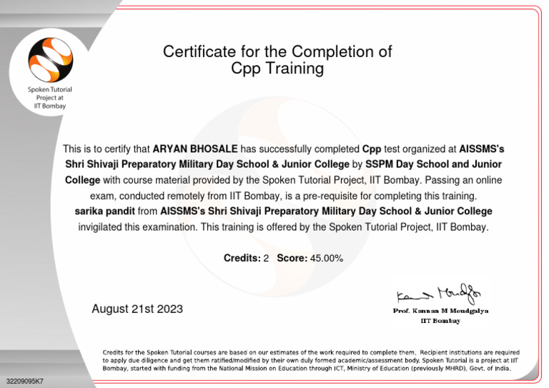 Cpp Training Completion Certificate | PDF